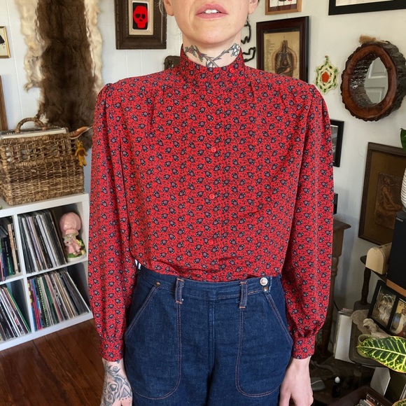 Pendleton | Tops | Vintage 7s Red Floral Blouse By Country ...